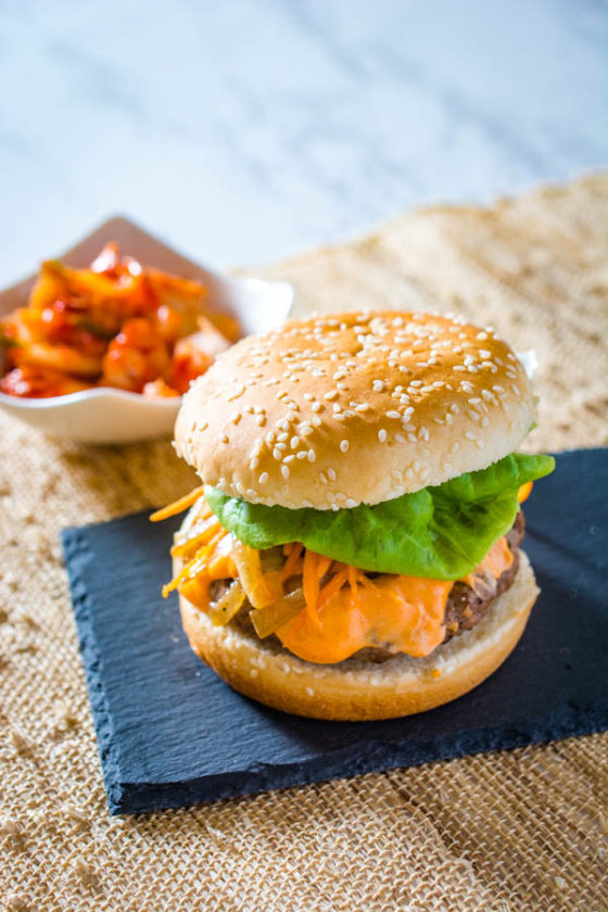 Korean Bulgogi Burger with Gochujang Mayo - Wok & Skillet